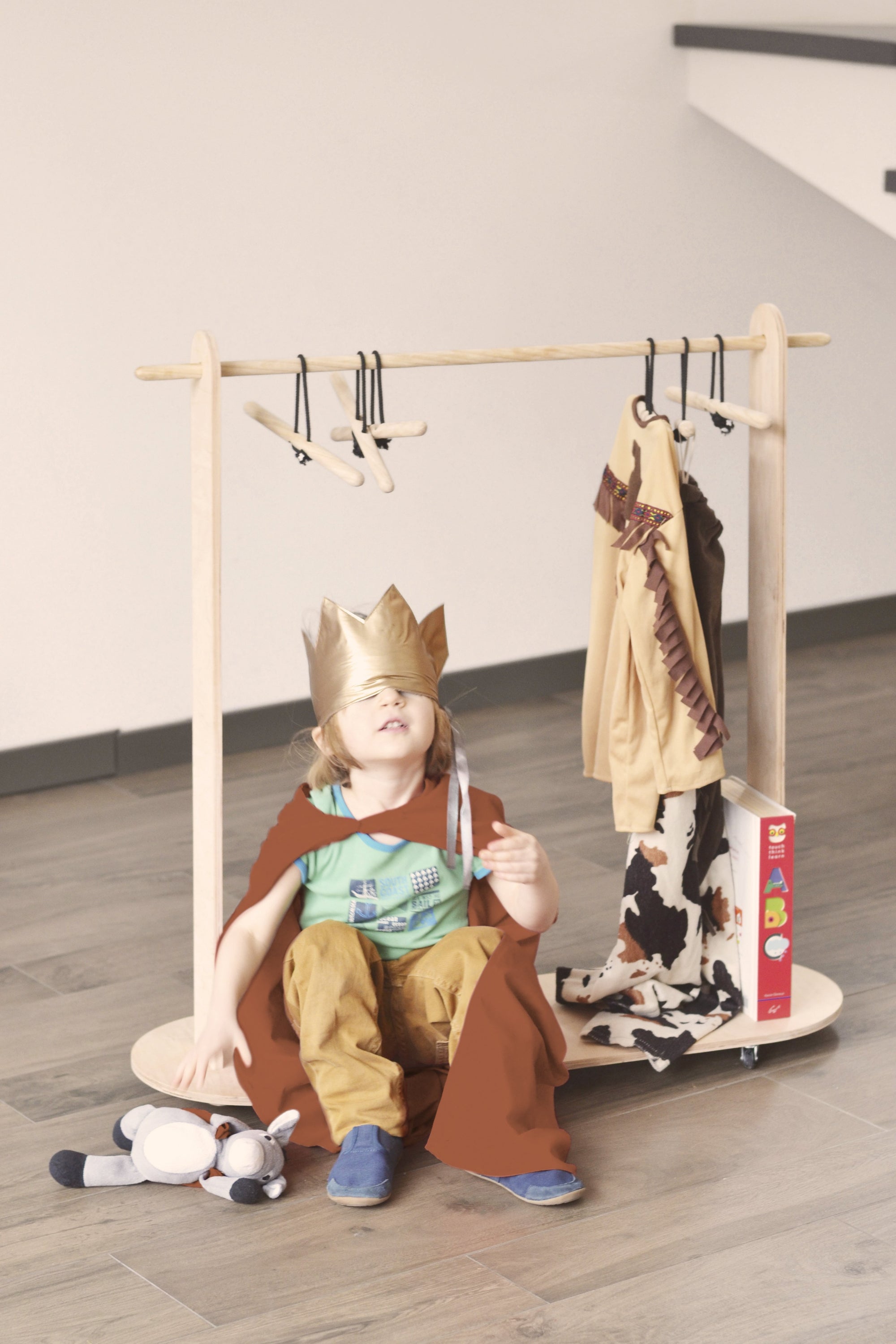 BABAI Wooden Rolling Clothes Rack with 5 Hangers – Ukidz Toys