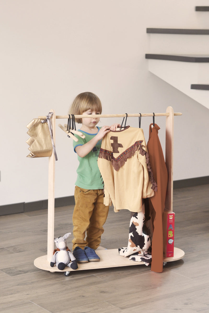 BABAI Wooden Rolling Clothes Rack with 5 Hangers – Ukidz Toys