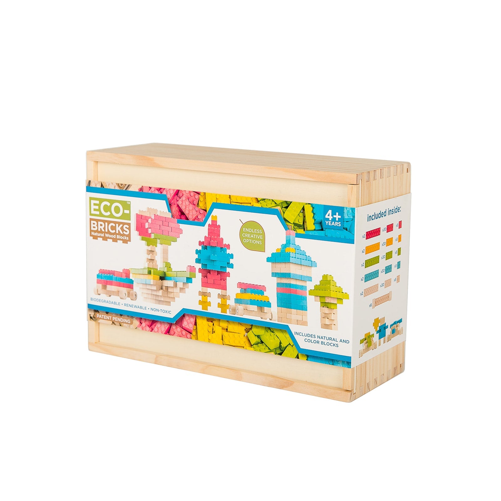 Once-Kids Eco-bricks Color 206pcs – Wooden Building Blocks Set | Eco T ...